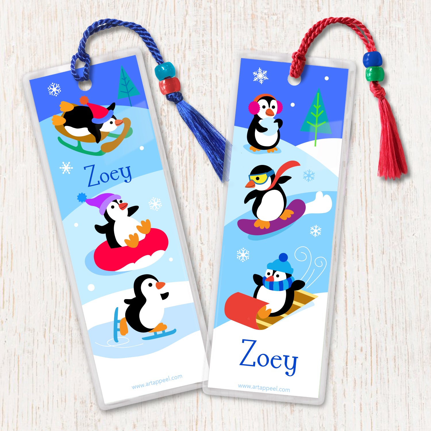 Winter Penguins Personalized Kids Bookmark Set – Art Appeel