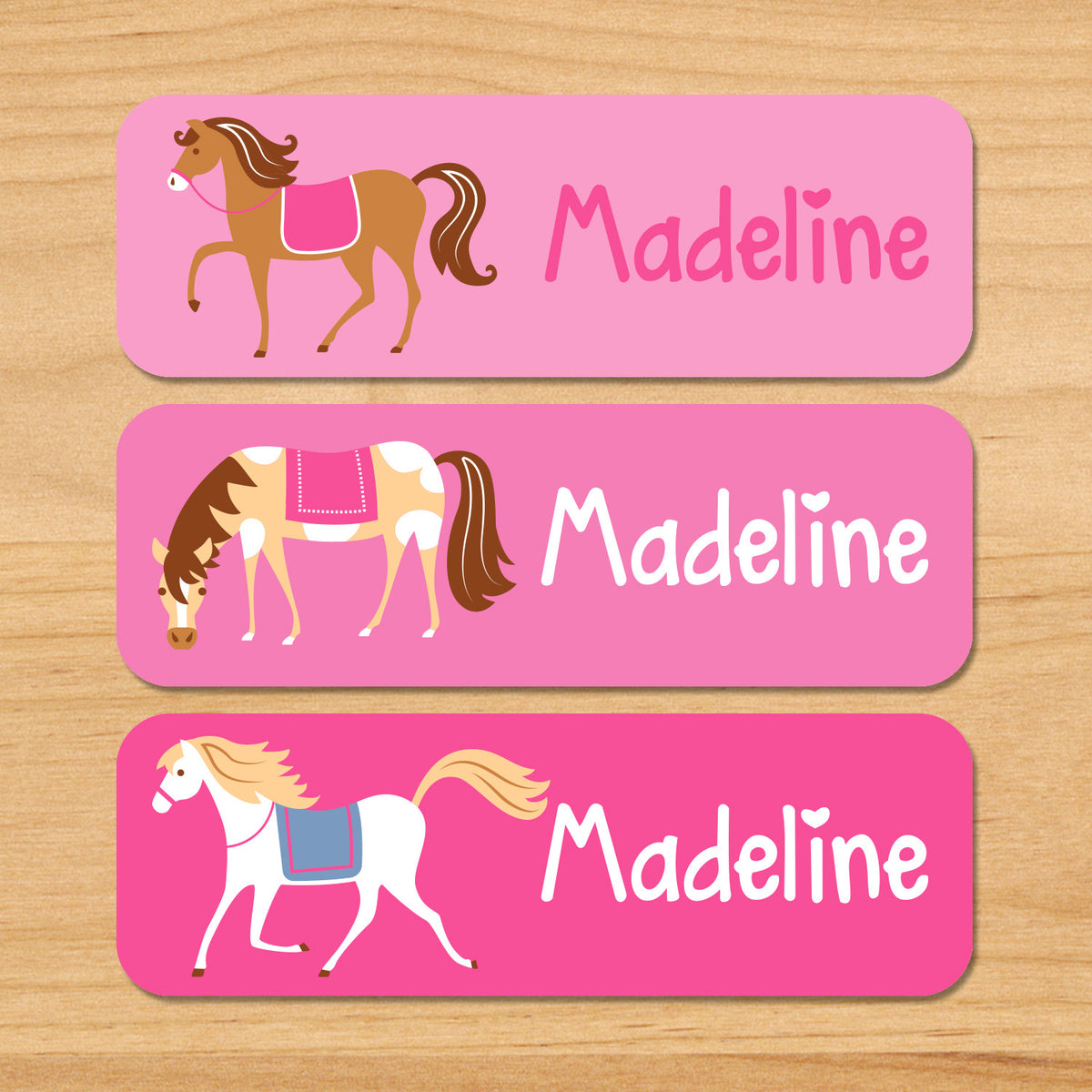 Horses Personalized Rectangle Kids Waterproof Labels – Art Appeel