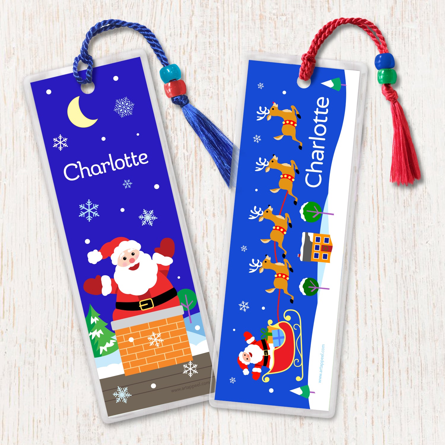 Santa Christmas Reindeer Personalized Custom Kids Bookmark Set – Art Appeel
