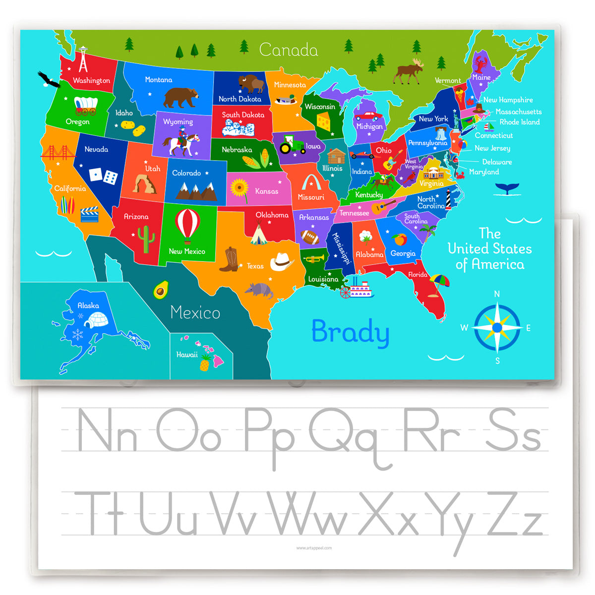 United States Map Personalized Kids Placemat – Art Appeel