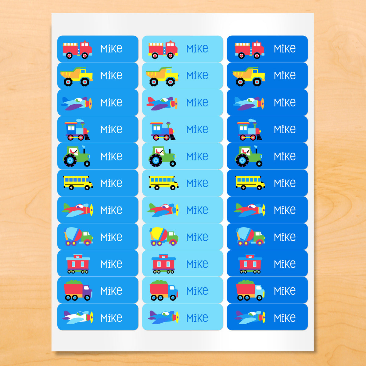 Trains, Planes and Trucks Personalized Rectangle Kids Waterproof Label ...