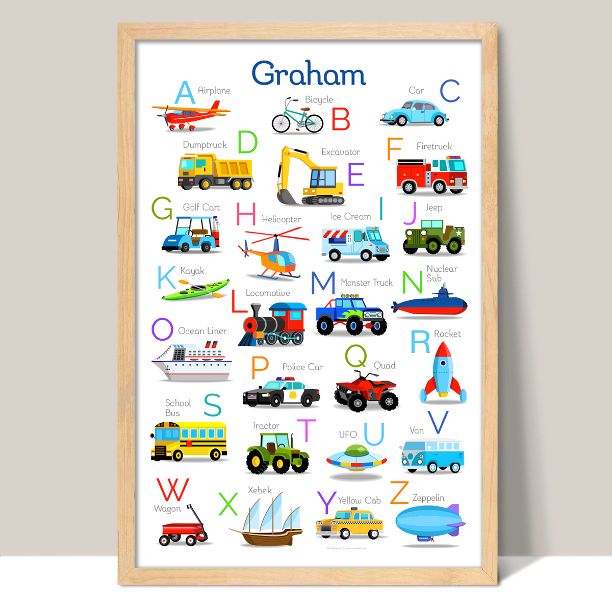 Vehicle Alphabet Personalized Art Print – Art Appeel